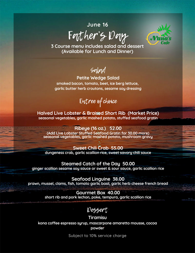 Menu - Nana’s Café Guam Restaurant | Beach side dining in Tumon Bay